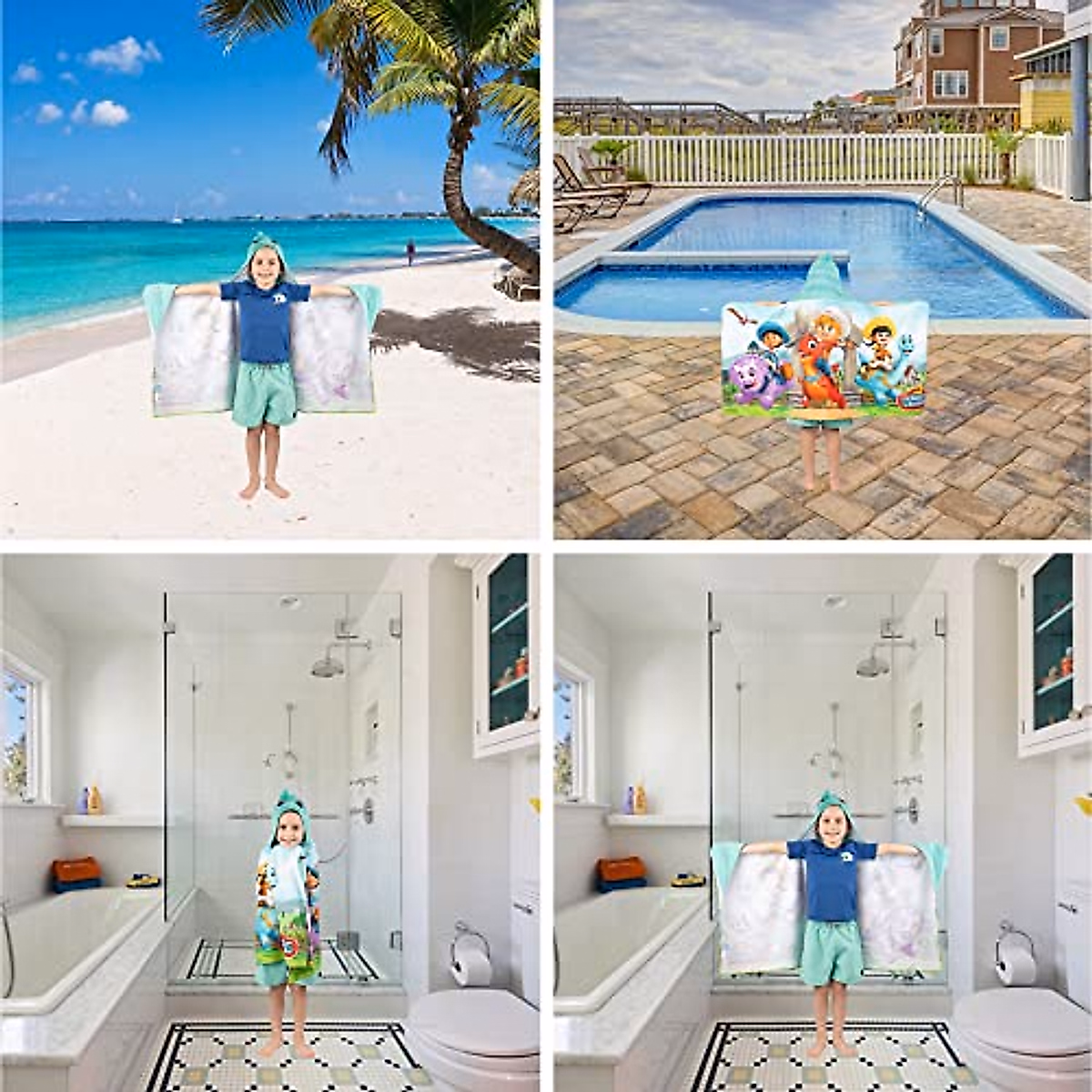 Dino Ranch Bath/Pool/Beach Soft Cotton Terry Hooded Towel Wrap, 24 in x 50 in, By Franco Kids