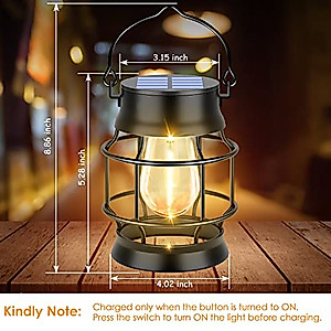 UBright Solar Lantern 2 Pack Solar Outdoor Lights Metal Hanging Solar Lights Lanterns , Solar Lights Outdoor Waterproof Retro Design with Edison Bulb Decorative for Patio Porch Fence Garden Lawn