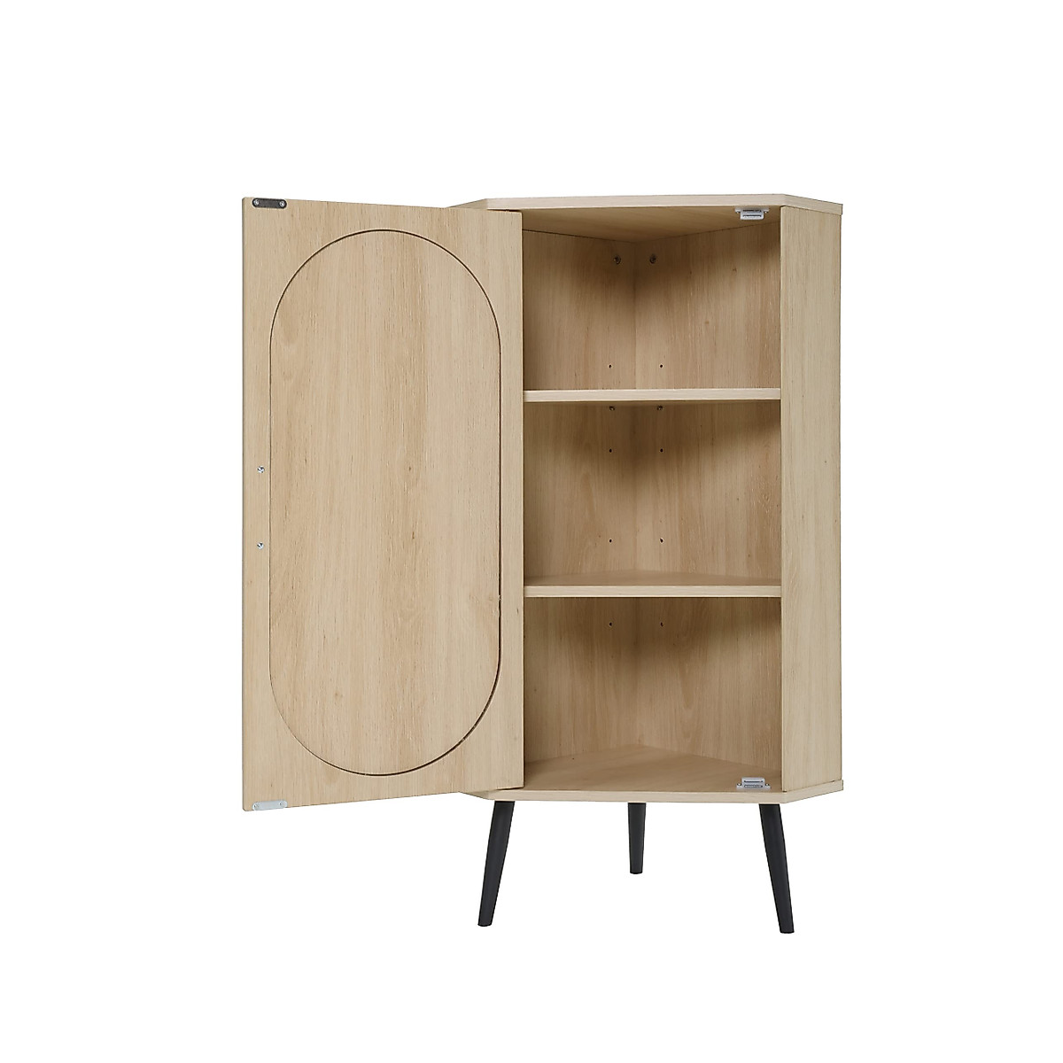 Knocbel Rustic Corner Storage Cabinet with Rattan Door and Adjustable Shelves, Living Room Accent Cabinet Free Standing Organizer Unit with Metal Legs