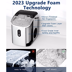 Kndko Nugget Ice Maker Countertop,33lbs/Day, Pellet ice Maker,a Basket in 1.5 Hour, Self-Cleaning, One-Click Design, Compact Crushed Ice Maker with Chewy Ice for Home Bar Party，Silver