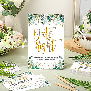 Wesiti 51 Pieces Eucalyptus Leaves Bridal Shower Games Date Night Game Sign and 50 Cards Greenery Bridal Shower Bachelorette Games Supplies Wedding Shower Games