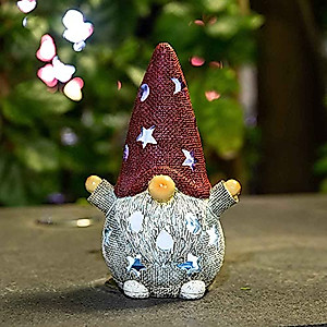 Jy.Cozy Garden Gnome Statue - Resin Dwarf Figurines Solar Led Lights, Outdoor Spring Decorations for Patio Yard Lawn Porch, Handmade Ornament Gift