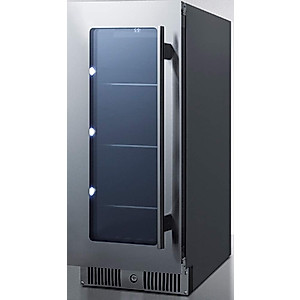 Summit Appliance CL156BVLHD 15" Wide Built-In Beverage Center with Left-Hand Door Swing, Seamless Stainless Steel Trimmed Glass Door, Auto Defrost, LED Lighting, Lock, and Black Cabinet