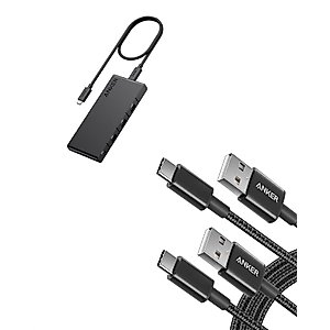Anker 364 USB C Hub (10-in-1, Dual 4K HDMI) with Max 100W Power Delivery, Dual 4K@60Hz HDMI Ports, 4 USB-A and USB-C Data Ports & Premium Nylon USB A to USB C Cable(2-Pack, 6ft)