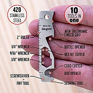 Keyport MOCA 10-in-1 Keychain Multitool | EDC Multi Tool - Prybar, Bottle Opener, Screwdriver, Box Opener, Cord Cutter & More | TSA Friendly Key Tool | Stainless Steel | Keyport Pivot Compatible