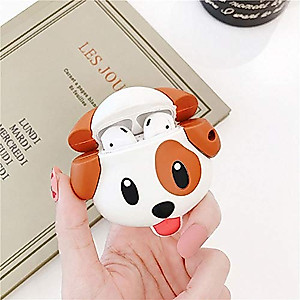 TOU-BEGUIN Cute Wireless Charging Earphone Case Compatible with Airpods 1/2, Cartoon Spotted Puppy Design Soft Silicone Full Body Protective Skin Cover with Hook