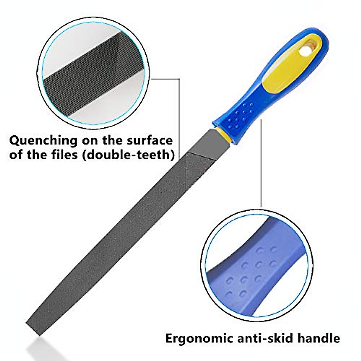 KALIM 8 Inch Flat Hand File with High Carbon Hardened Steel, Ergonomic Grip, Plastic Non-Slip Handle …