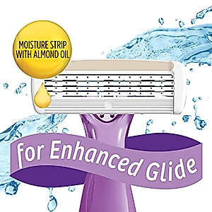 BIC Soleil Escape Women's Disposable Razors, 4 Blade Ladies Razors, Moisture Strip With 100% Natural Almond Oil, Lavender and Eucalyptus Scented Handles, 4 Pack