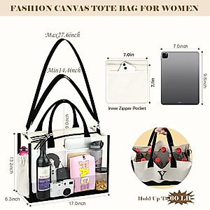 QLOVEA Personalized Birthday Gift for Women, Monogrammed Canvas Beach Tote Bag with Makeup Bag, Embroidery Tote Bag with Zipper, Inner Side Pocket, Wedding Bag for Bridesmaid Friendship Letter N