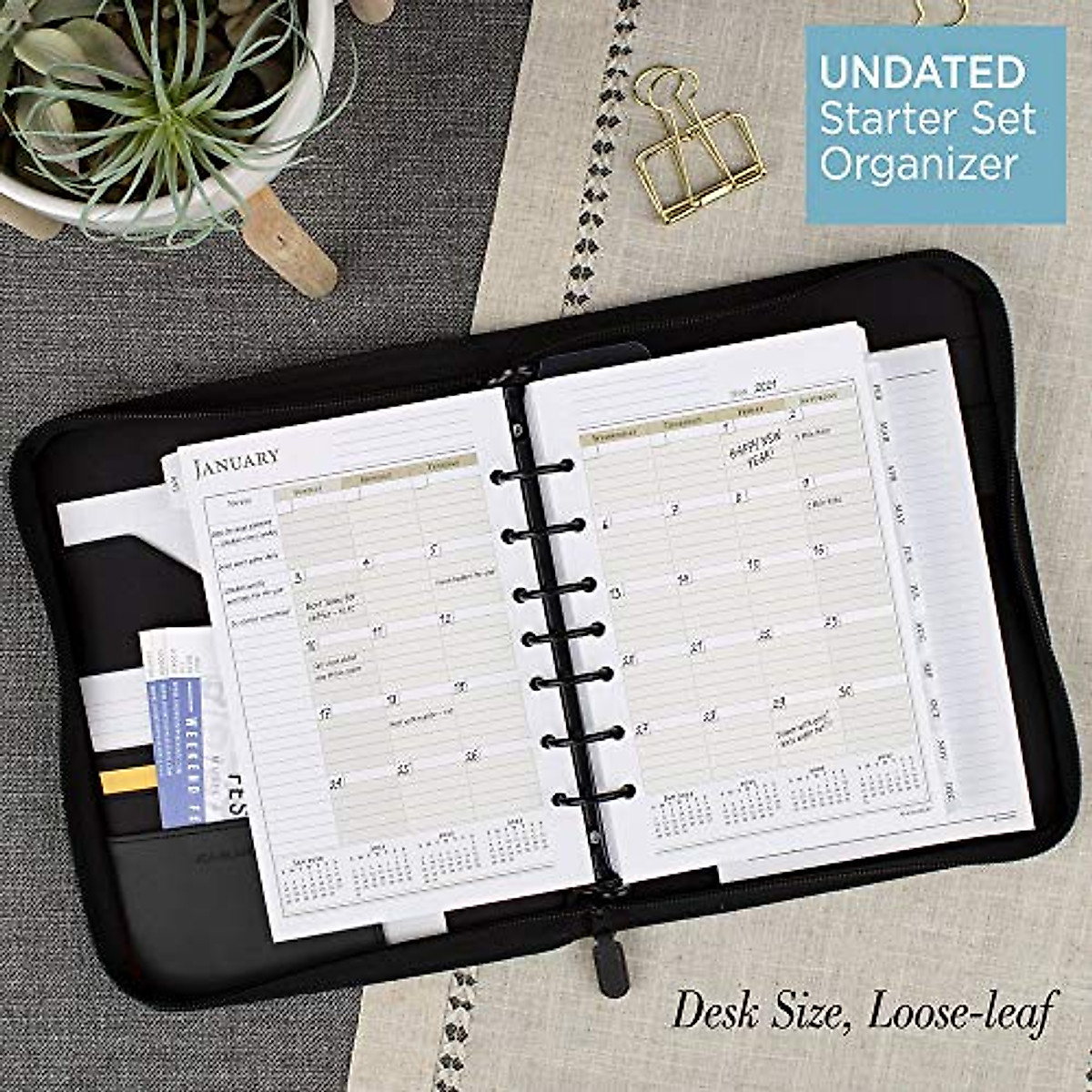AT-A-GLANCE Genuine Leather Undated Starter Set, Desk Size, Black (031-0540-05)