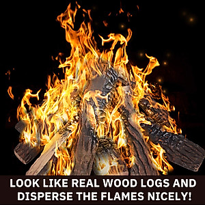 GASPRO Ceramic Logs for Gas Fireplace, 10-Piece Vented Faux Logs for Indoor Natural Gas Fireplace, Large Size
