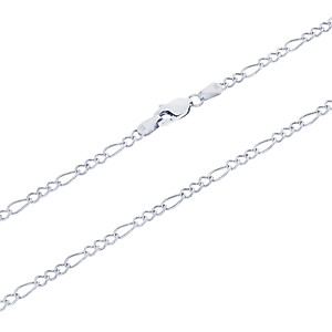 Nuragold 10k White Gold 2.75mm Solid Figaro Chain Link Pendant Necklace, Mens Womens Jewelry 16" 18" 20" 22" 24" 26"