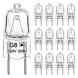 Gaormii G8 Halogen Light Bulbs 20W 120V Xenon Under Cabinet Puck Lighting Replacements G8 Base 2Pin T4 JCD Type Dimmable 2700K Warm White (Pack of 12)