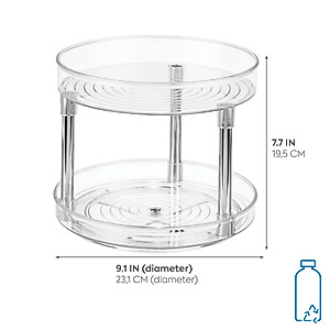 InterDesign Linus Two-Tier Lazy Susan Turntable Spice Organizer Rack for Kitchen - 9", Clear/Chrome