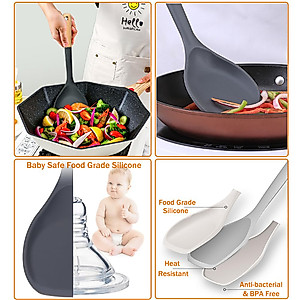 Wok Spatula, Silicone Wok Spatula Turner with Heat Resistant Wooden Handle, Kitchen Utensil Cooking Shovel Scoop Ladle for Scooping, Flipping, Stirring, Durable BPA-free Nonstick Cooking, 13.2Inch