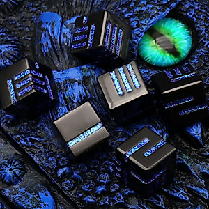 D6 Metal Dice Set, HNCCESG 6 Sided Dice 6 Pieces Solid Metal Game Dice for DND Dungeons and Dragons Role Playing Game RPG Pathfinder Shadowrun Warhammer D&D Accessories Gift (Glitter Blue)