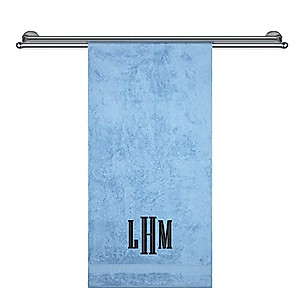 Monogrammed Bath Sheet Towels for Bathroom, Hotel, Spa, Pool, Super Soft, Highly Absorbent Turkish Towel 100% Cotton Oversized 40 x 80 Extra Large Jumbo Decorative Personalized Bath Sheets, Blue