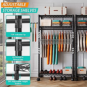 PUNION Heavy Duty Rolling Garment Rack,Portable Clothes Rack for Hanging Clothes,Clothing Rack,Wardrobe Storage Rack with 3 Shelves,1 Hang Rod,1 Side Hook,36" Lx18 Wx71 H, Max Load 500LBS, Black,GR1