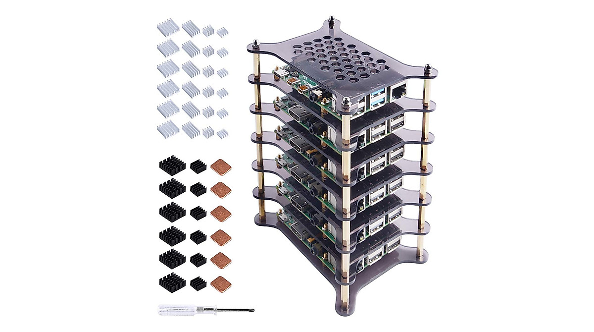 GeeekPi 6-Layer Raspberry Pi Cluster Case with Heatsinks