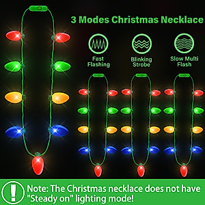 EOBOH 3PCS Light up Christmas Necklace, Christmas Bulb Necklace Light Party Favors, Xmas Red Yellow Blue Green Glow Necklace, 3 Modes Light Necklace Accessories for Ugly Sweater New Year Bulk