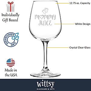 Mommy Juice Funny Wine Glass - Wine Gifts for Women, New Mom, Daughter - Best Wife Gifts from Him, Husband, Kids - Fun Novelty Gag Birthday Present Idea - Mom Wine Glass for Mother, Friends, Her