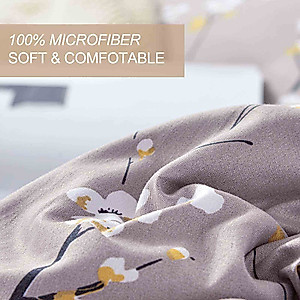 Nanko Queen Size Comforter Set, Grey Pastel Floral Print Soft Microfiber Bedding - All Season Quilted Comforter with 2 Pillowshams - Farmhouse Bed Set for Women Men 3pc 88 x 90 inch, Gray Flower