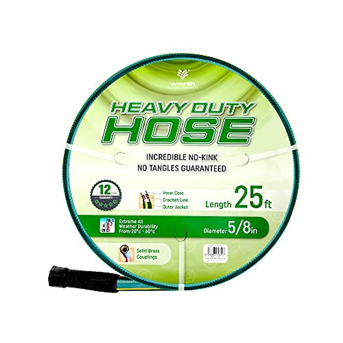 Solution4Patio Homes Garden 5/8 in. x 25 ft. Garden Hose, Brass Fittings, No Kink, No Leaking, High Water Pressure, for Extremely Weather, Heavy Duty, 12 Year Warranty, No DOP, Environmental-Friendly