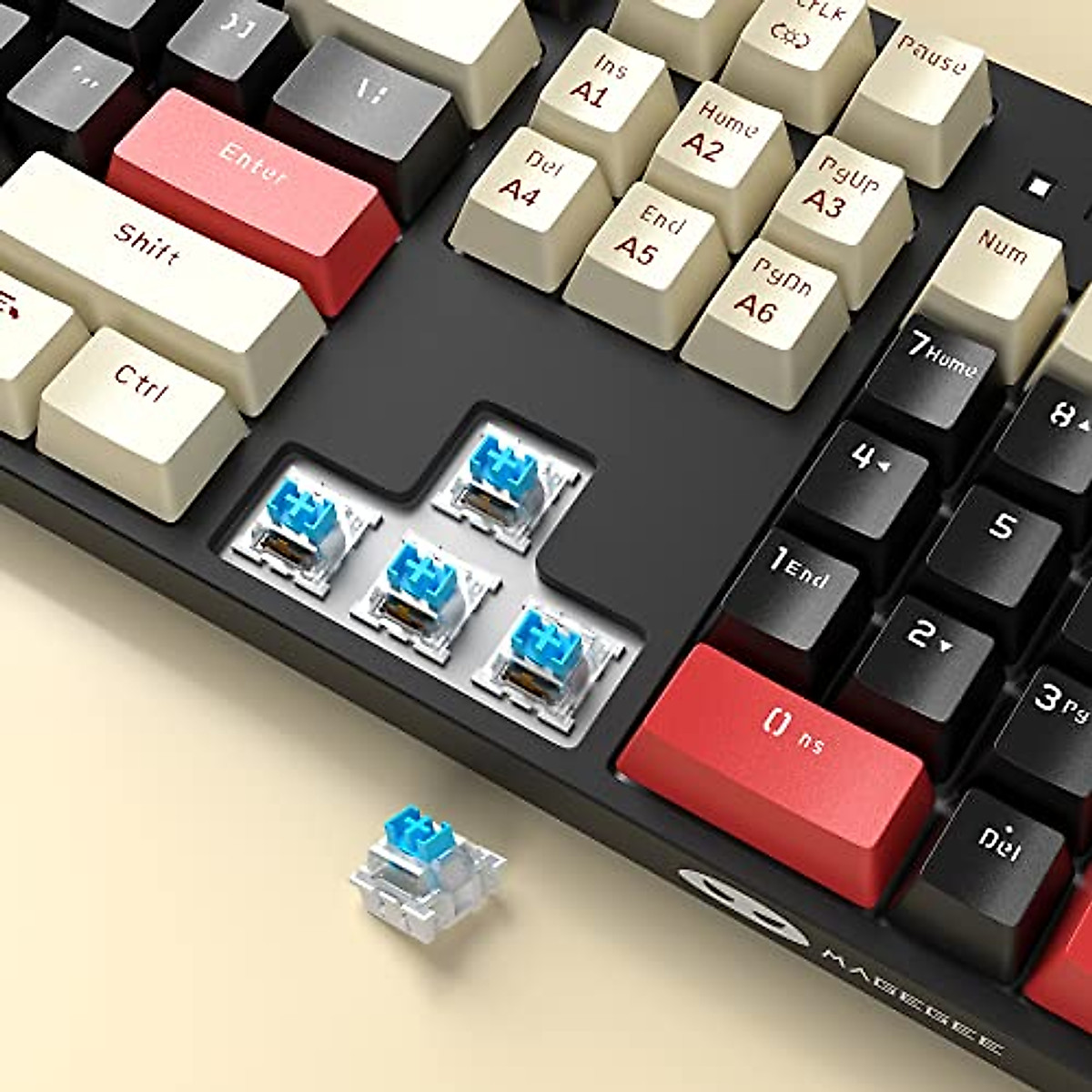 MageGee Mechanical Gaming Keyboard MK-Armor LED Blue Backlit and Wired USB 104 Keys Keyboard with Blue Switches, for Windows PC Laptop Game(White&Black)