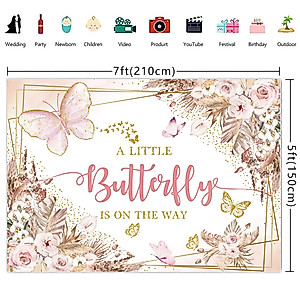 Wollmix Butterfly Baby Shower Decoration for Girl Backdrop 7x5ft A Little Butterfly is on The Way Boho Pink Florals Flowers Photography Background Gold Dost Princess Banner Photo Booth Supplies Props