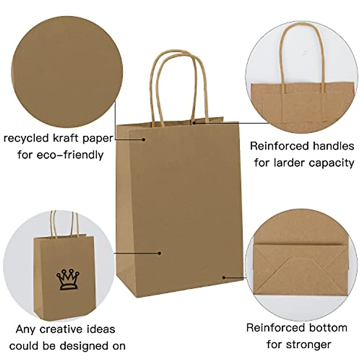 BIOBROWN Gift Bags Paper Bags Bulk with Handles for Birthday Wedding Party Favors - 10 x 5 x 13 inch - 25pcs - Kraft