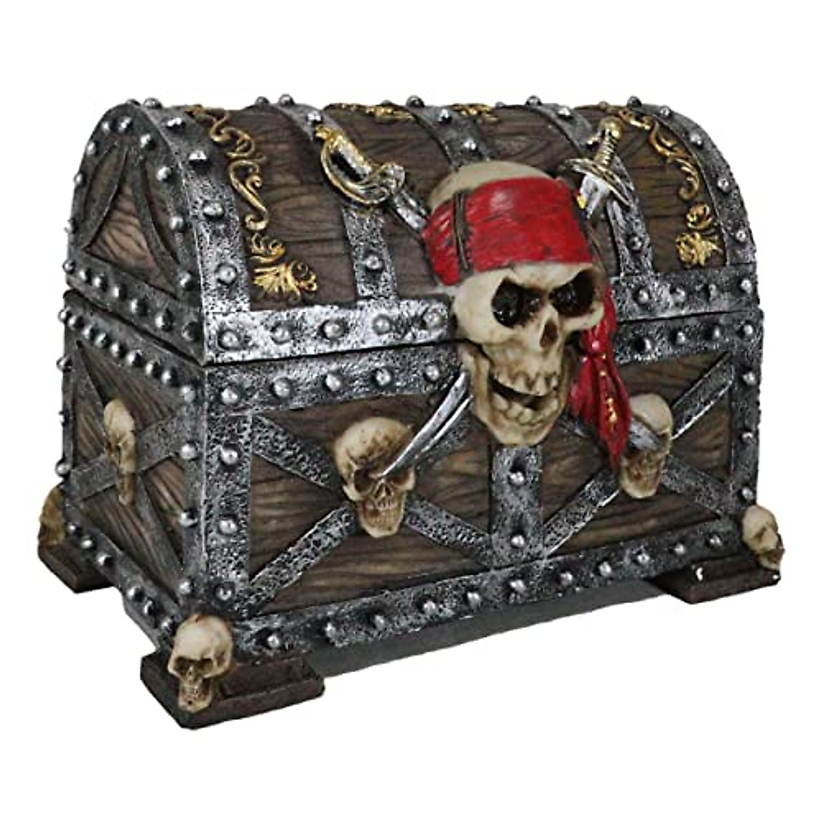 Ebros Large Pirate Ghosts Of The Caribbean Pirate Marauder Skull With Criss Cross Blades Treasure Chest Box Jewelry Box Figurine 7.25"Long