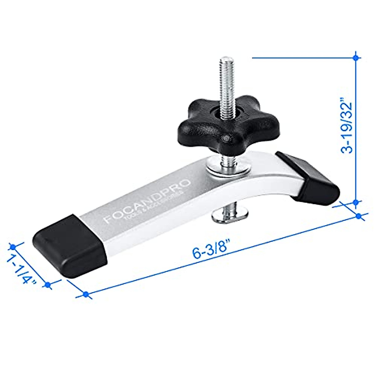 FOCANDPRO T Track Hold Down Clamps- Double-Cut Profile Aluminum T-Track Clamps 6-3/8" L X 1-1/4"W -Woodworking and Clamps-Fine Sandblast Anodized -Silver Color -2 Pack
