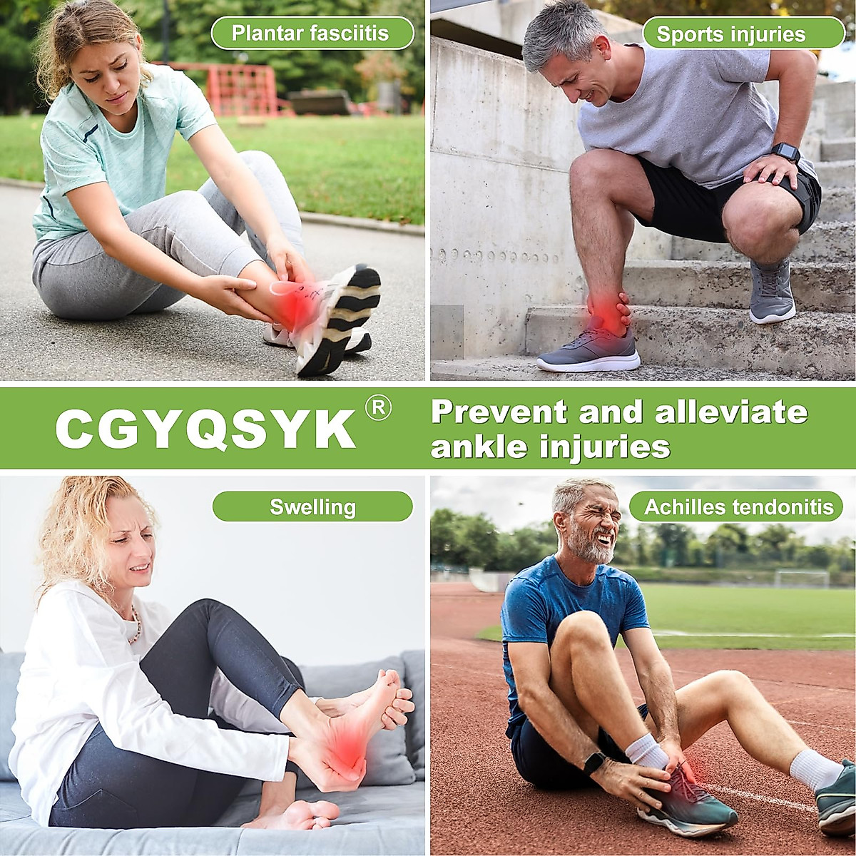 cgyqsyk Ankle Brace, Adjustable Compression Ankle Support Men & Women, Strong Ankle Brace Sports Protection, Stabilize Ligaments-Eases Swelling and Sprained Ankle（ Large, Green, 1