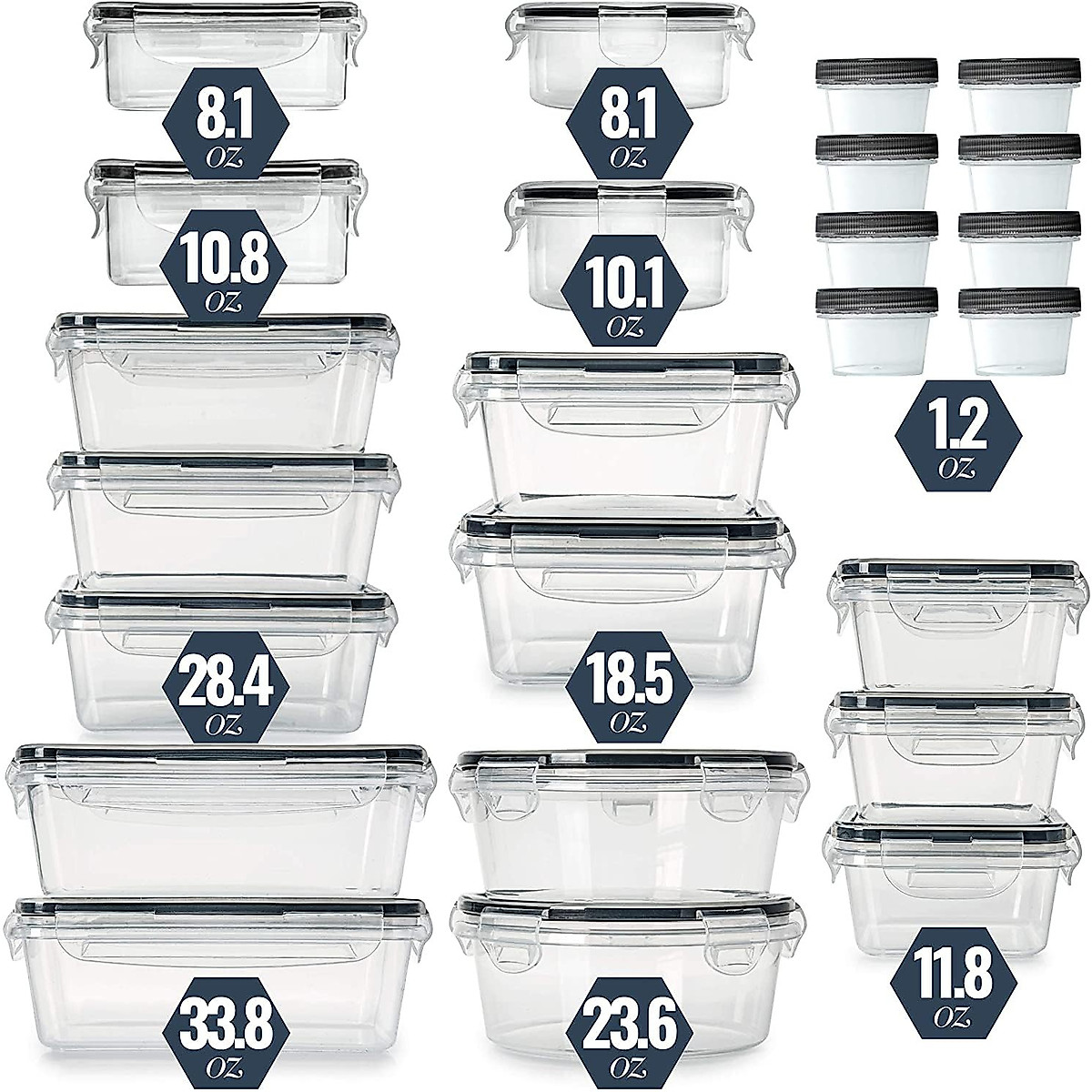 VeLve 48 PCS Food Storage Containers Set with Lids Airtight (24 Containers & 24 Lids), Leak-Proof, BPA Free, Kitchen Storage and Organization, Meal Prep, Reusable Lunch Containers, Transperent