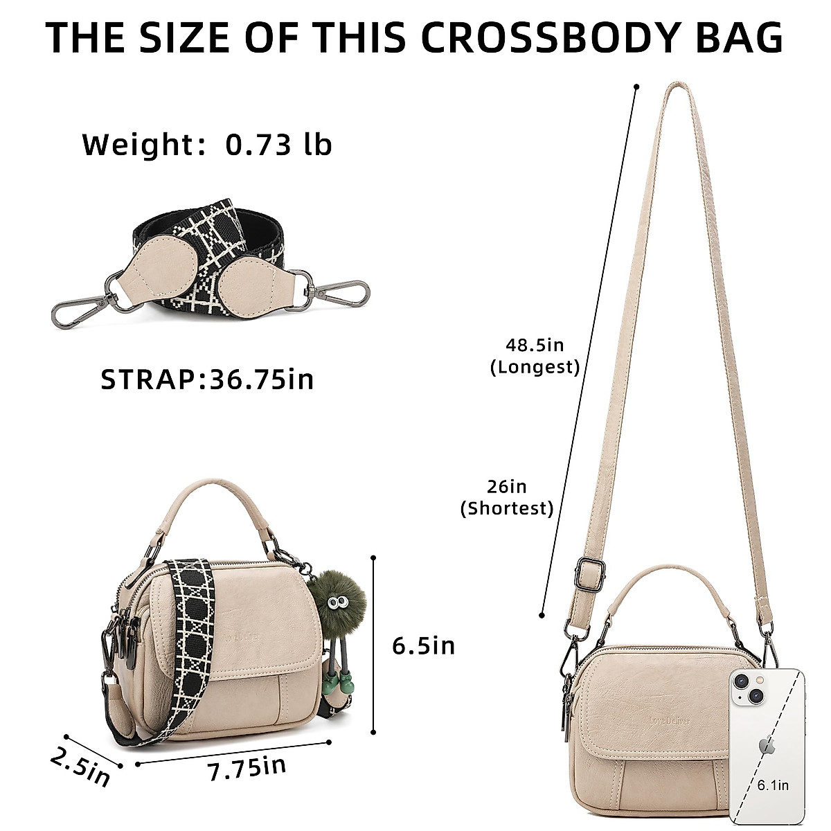 Love Deliver Crossbody Bags for Women Small Leather Purses for Ladies Shoulder Bag with Detachable Straps