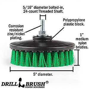 Construction Tools - Medium Scrub Brush - Threaded - 5/16 x 24 - fits Electric - Cordless - Air Pneumatic - Variable Speed - Dual Action - Orbital - Rotary - Buffer - Polisher – Machine
