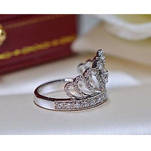 Tenfit 925 Silver Princess Crown Ring with CZ Inlaid Fashion Jewelry Engagement Wedding Ring for Women,Size 5