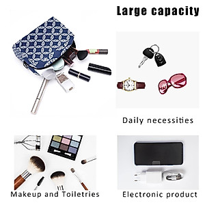TBOUOBT Cosmetic Travel Bags, Makeup Case, Makeup Bag for Toiletries, Ethnic Navy Blue Round