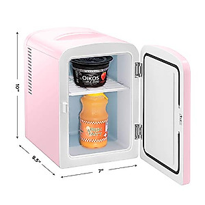 Chefman Mini Portable Pink Personal Fridge Cools Or Heats & Provides Compact Storage For Skincare, Snacks, Or 6 12oz Cans W/ A Lightweight 4-liter Capacity To Take On The Go