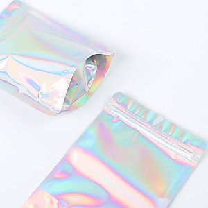 QQ Studio Pack of 100 Windowed or Double Sided Holographic Stand Up Packaging Bags with QuickQlick™ Seal for Food and Snacks (Double-Sided Silver Base Hologram, 16x24cm (6.3x9.4"))