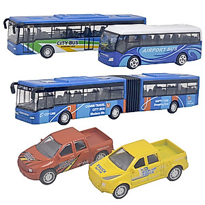 Ailejia Die Cast Metal Toy Cars Set of 5, New York City Bus and Vehicle for Boys Girls Birthday Gift