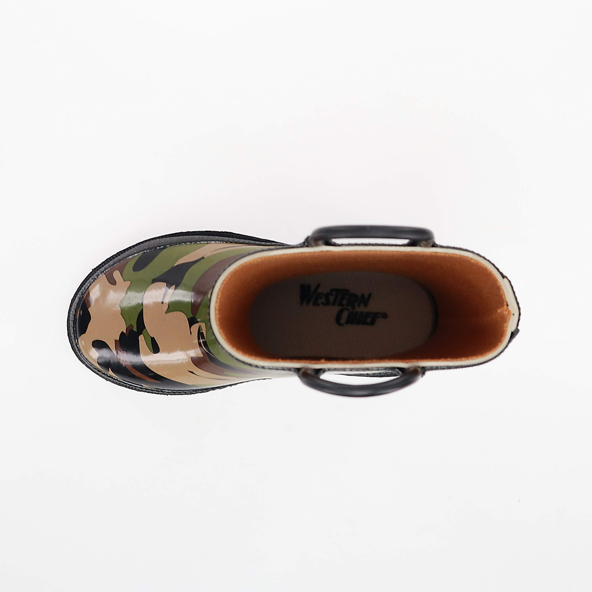 Western Chief Boys Waterproof Printed Rain Boot with Easy Pull on Handles - Camo, 4 M US Big Kid