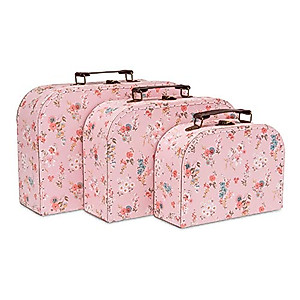 Jewelkeeper Paperboard Suitcases, Set of 3 - Vintage Decorative Storage Box, Luggage Decor Storage, Vintage Decor for Birthdays and Weddings, Pink Floral Design