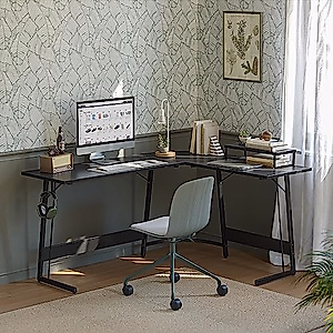 CubiCubi L Shaped Gaming Desk Computer Office Desk, 47 inch Corner Desk with Large Monitor Stand for Home Office Study Writing Workstation, Black