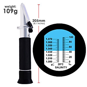 Gain Express Dual Scale Salinity Refractometer ATC 0-100ppt (0-10%) & 1.000-1.070 Specific Gravity, Portable Meter Tester for Seawater Salt Sea Water Aquarium Brackish Reef Tank Marine