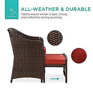 Best Choice Products 5-Piece Outdoor Patio Furniture Set, No Assembly Required Wicker Conversation Bistro & Storage Table for Backyard, Porch, Balcony w/Space-Saving Design - Brown/Red