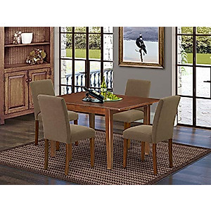 EAST WEST FURNITURE 5Pc Rectangle 42/53.5 inch Dinette Table With 12 In Leaf And Four Parson Chair With Mahogany Leg And Linen Fabric Coffee.