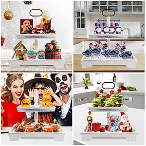 CRAZYMOTO Wood 2-Tier Rustic Tray, Farmhouse Tiered Tray Stand, Rectangular Tray for Cakes, Desserts, Fruits, Snack, Candy, 16x12x17 inches, 4 lbs, White