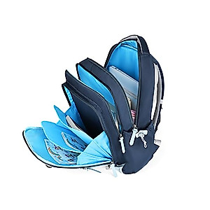 JIHUBEAR Youth Backpack Waterproof with Reflective Strips, Large Capacity, and Comfortable Wear for Students Aged 6-12, Perfect for School, Travel, and Outdoor Adventures Blue