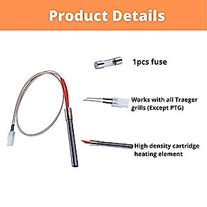 Hot Rod Ignitor Replacement for Pellet Grills - Fire Works Igniter Kit Compatible with Pit Boss 700 700FB 70112 820 820D 820Pro BBQ Grills, Camp Chef Wood Pellet Grills, Traeger Wood Pellet Grills